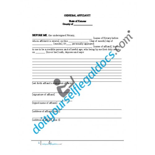 General Affidavit - Kansas - Business Document Form - Download Online