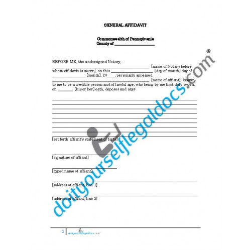General Affidavit - Pennsylvania - Business Document Form - Download Online
