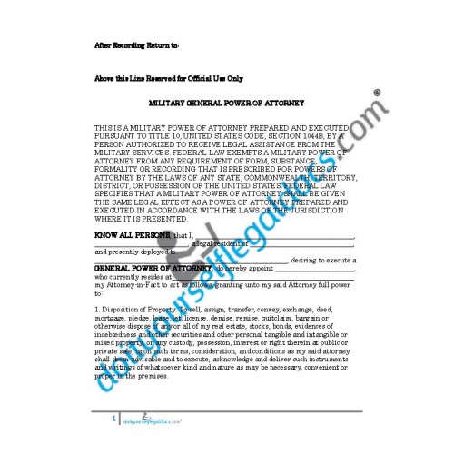 Military General Power of Attorney - Estate Planning Document Form ...