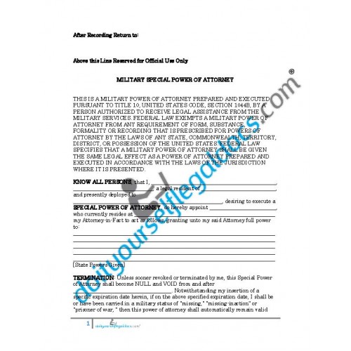 Military Special Power of Attorney - Estate Planning Document Form ...