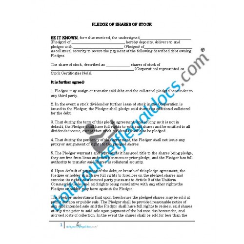 Pledge of Shares of Stock - Business Document Form - Download Online