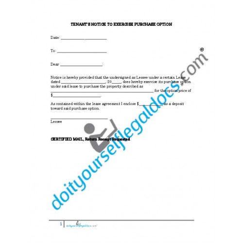 Tenant's Notice to Exercise Purchase Option - Real Estate Document Form ...